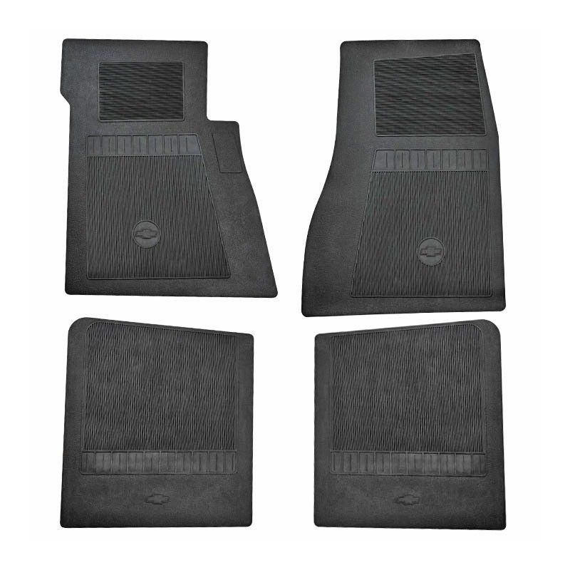 1968-1977 Chevelle Vinyl Floor Mats With Bowtie Black